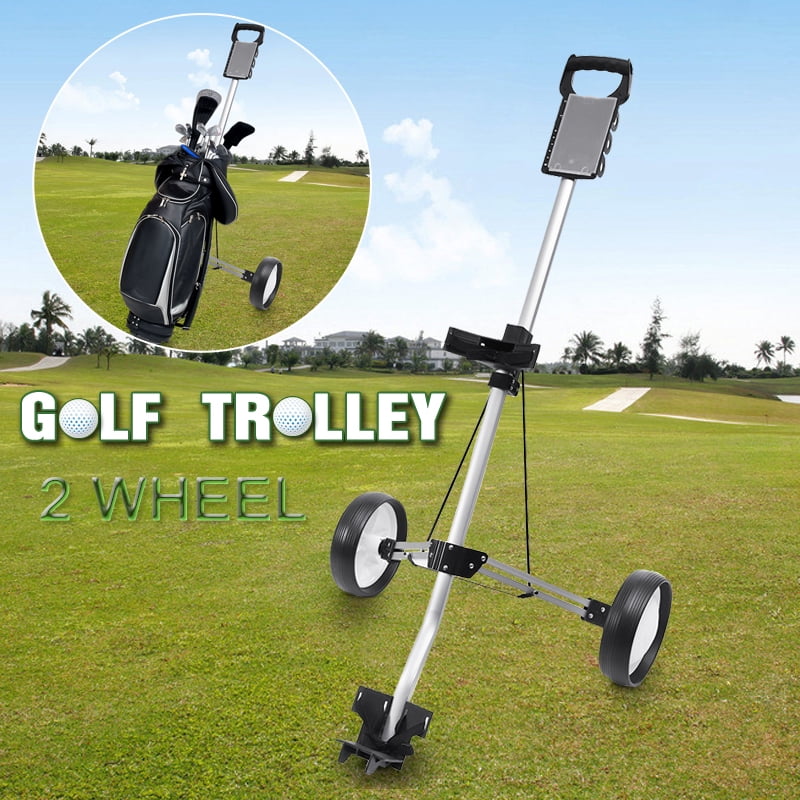 Golf Bag 2 Wheels Aluminum Collapsible Foldable Golf Trolley No Brake ...