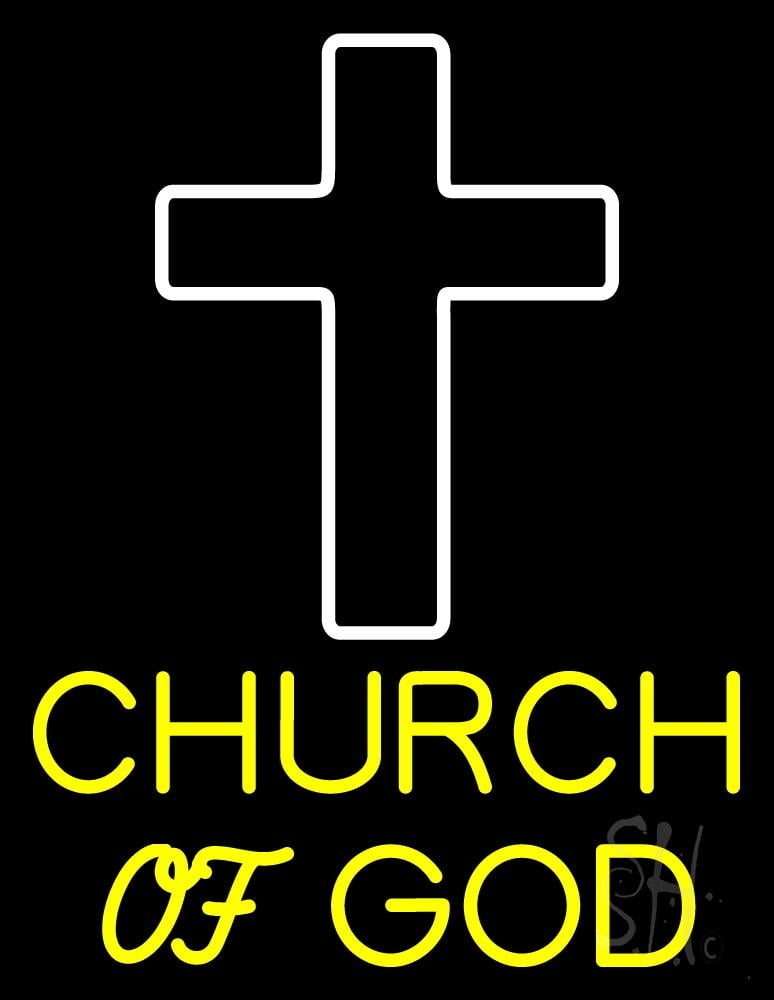 Yellow Church Of God LED Neon Sign 31" Tall x 24" Wide - inches Black ...