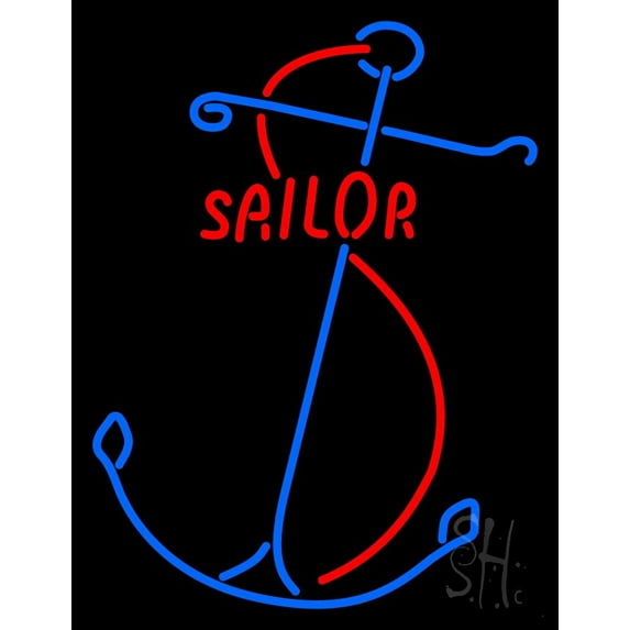 Red Sailor Logo LED Neon Sign 19 x 15 - inches, Black Square Cut ...