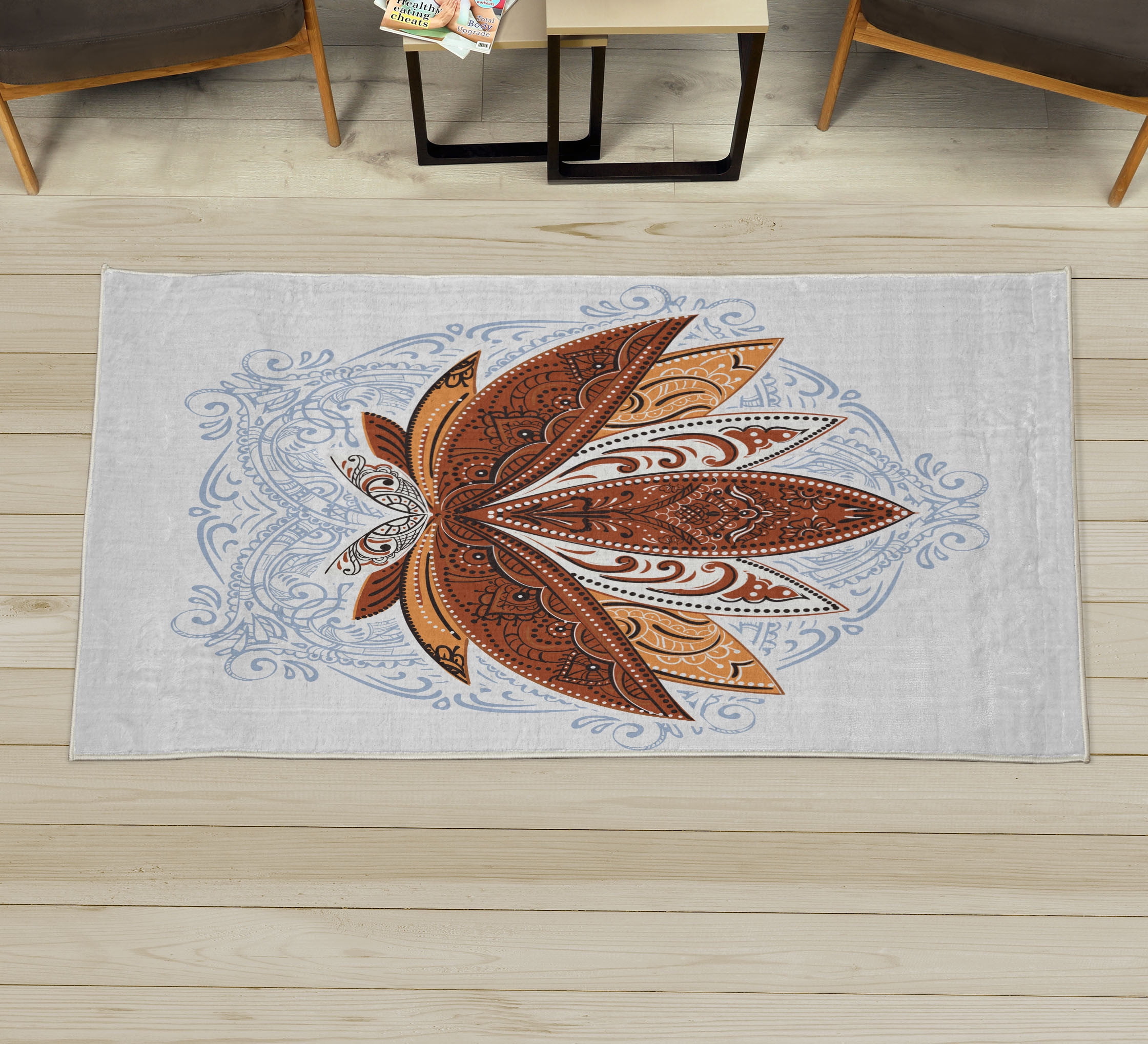 Lotus Decorative Rug, Flower Bloom Ornaments Exotic Petals Oriental ...