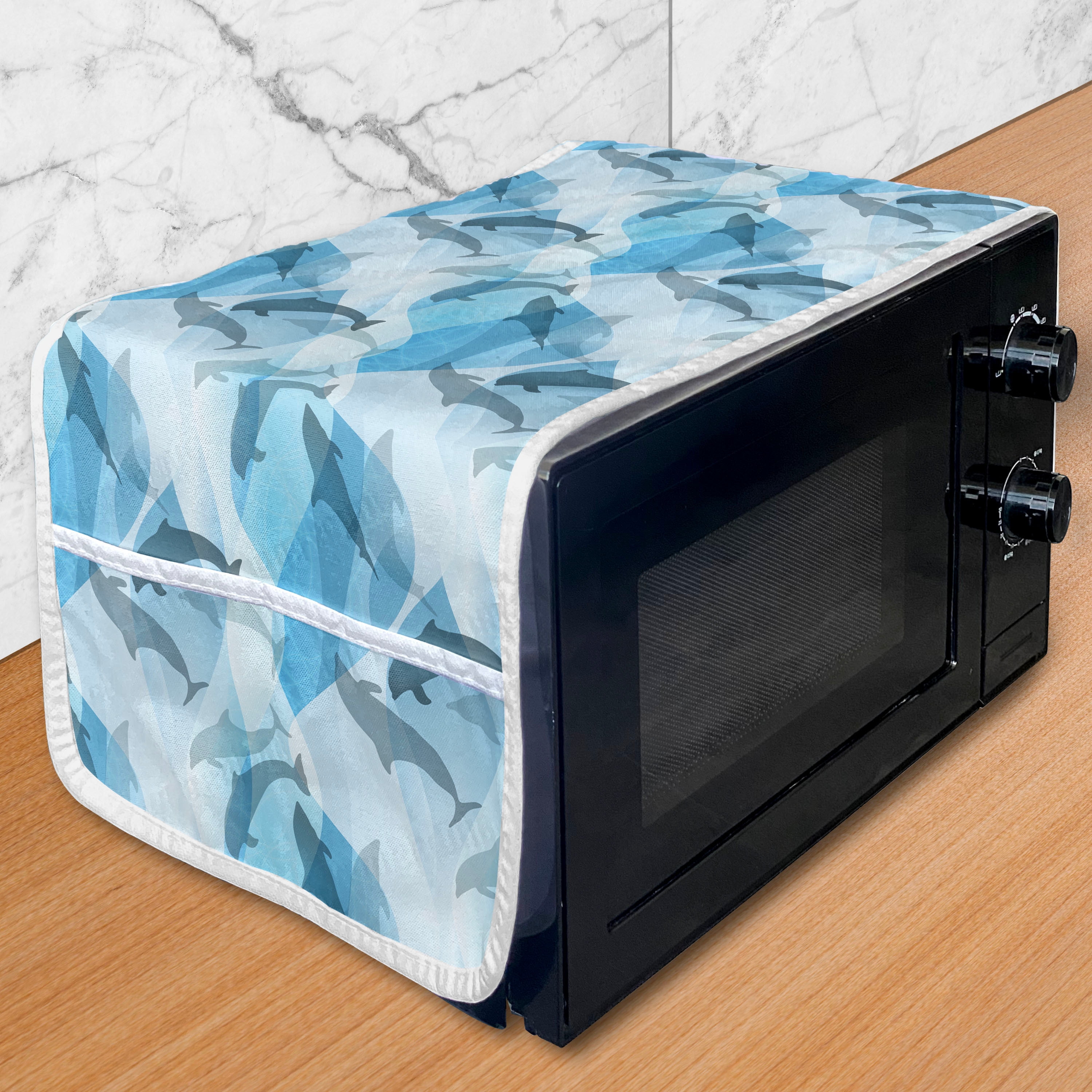 Sea Animals Microwave Oven Cover, Dolphin Fish Pattern Silhouette Under ...