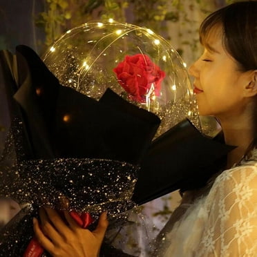 ADVEN LED Luminous Balloon Rose Bouquet Transparent Ball Rose for ...