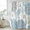 Blue Beige Crab Coastal Bathroom Shower Curtains with 12 Hooks ...