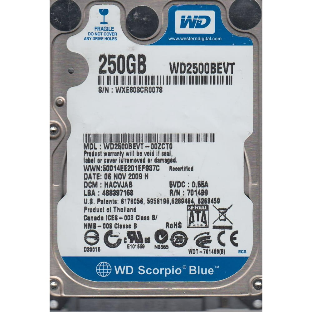 WD2500BEVT-00ZCT0, DCM HACVJAB, Western Digital 250GB SATA 2.5 Hard ...