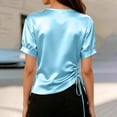 ZGRBOU Women's Elegant Satin Blouse Side Tie Drawstring V Neck Tops ...