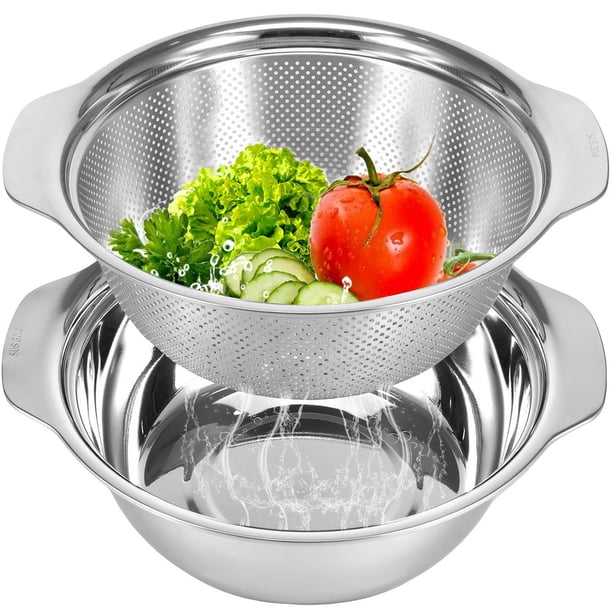 POINTERTECK 2Pcs Stainless Steel Colander Set 2.7-Quart Micro ...
