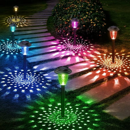 BUCASA 8 Pack Solar Pathway Lights Outdoor, Bright Color Changing/Warm ...