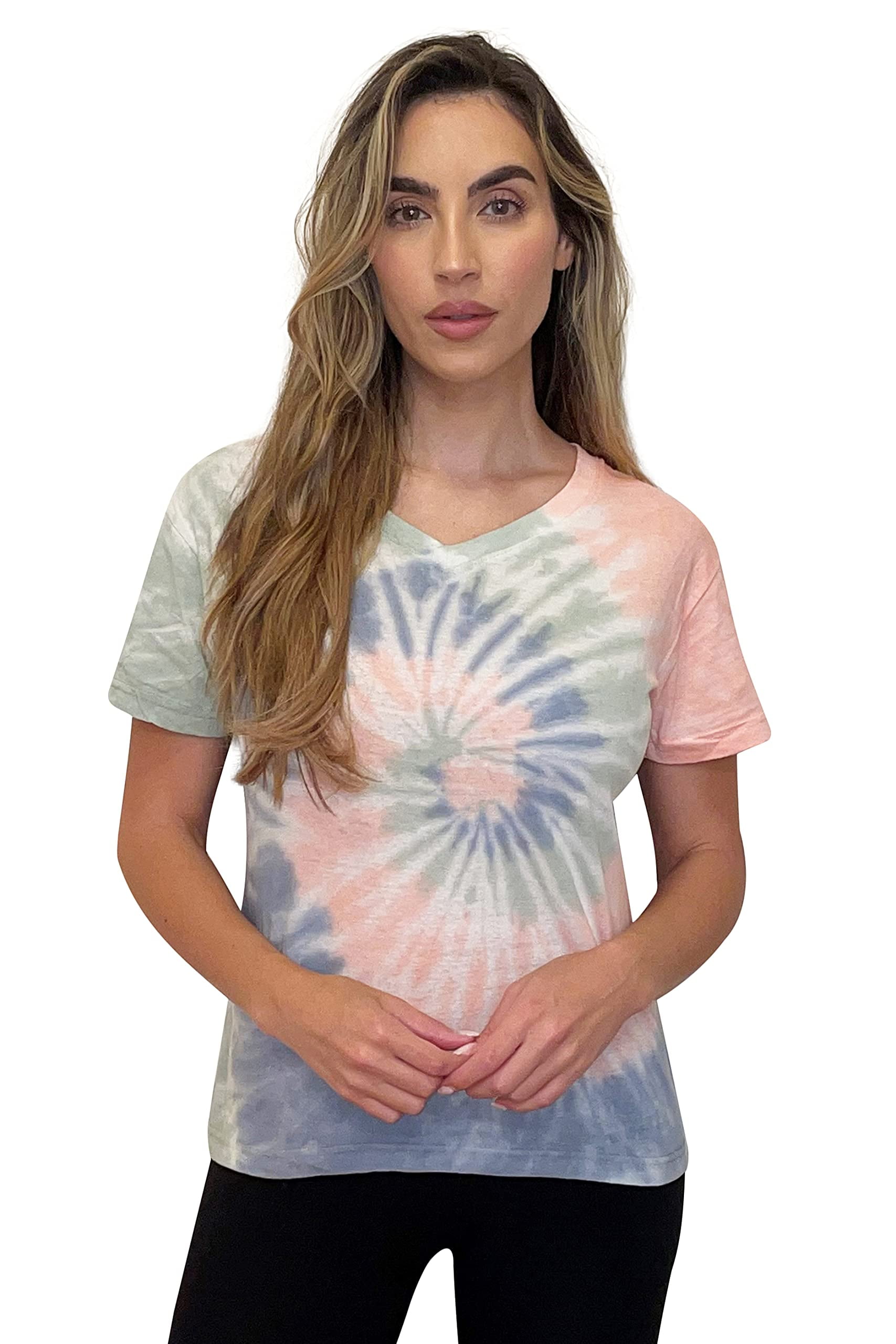 Just Love Loop Terry Tie Dye T-shirt for Women (Tie Dye Aqua Pink and ...