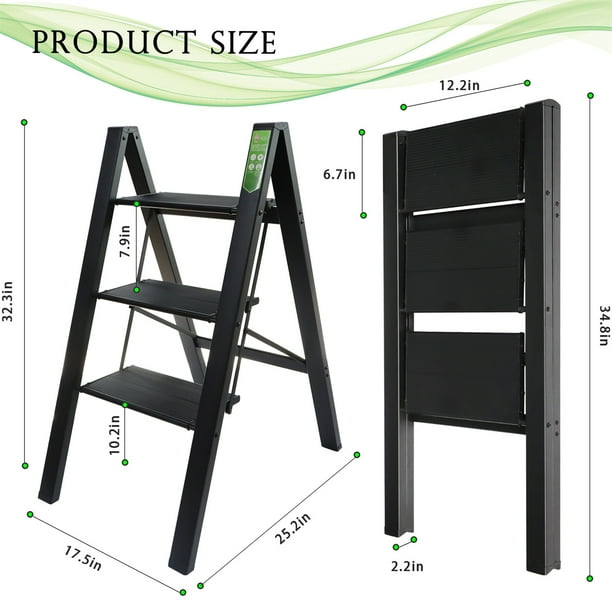 Labwork 3 Step Ladder Folding Step Stool with Anti-Slip Pedal Aluminum ...