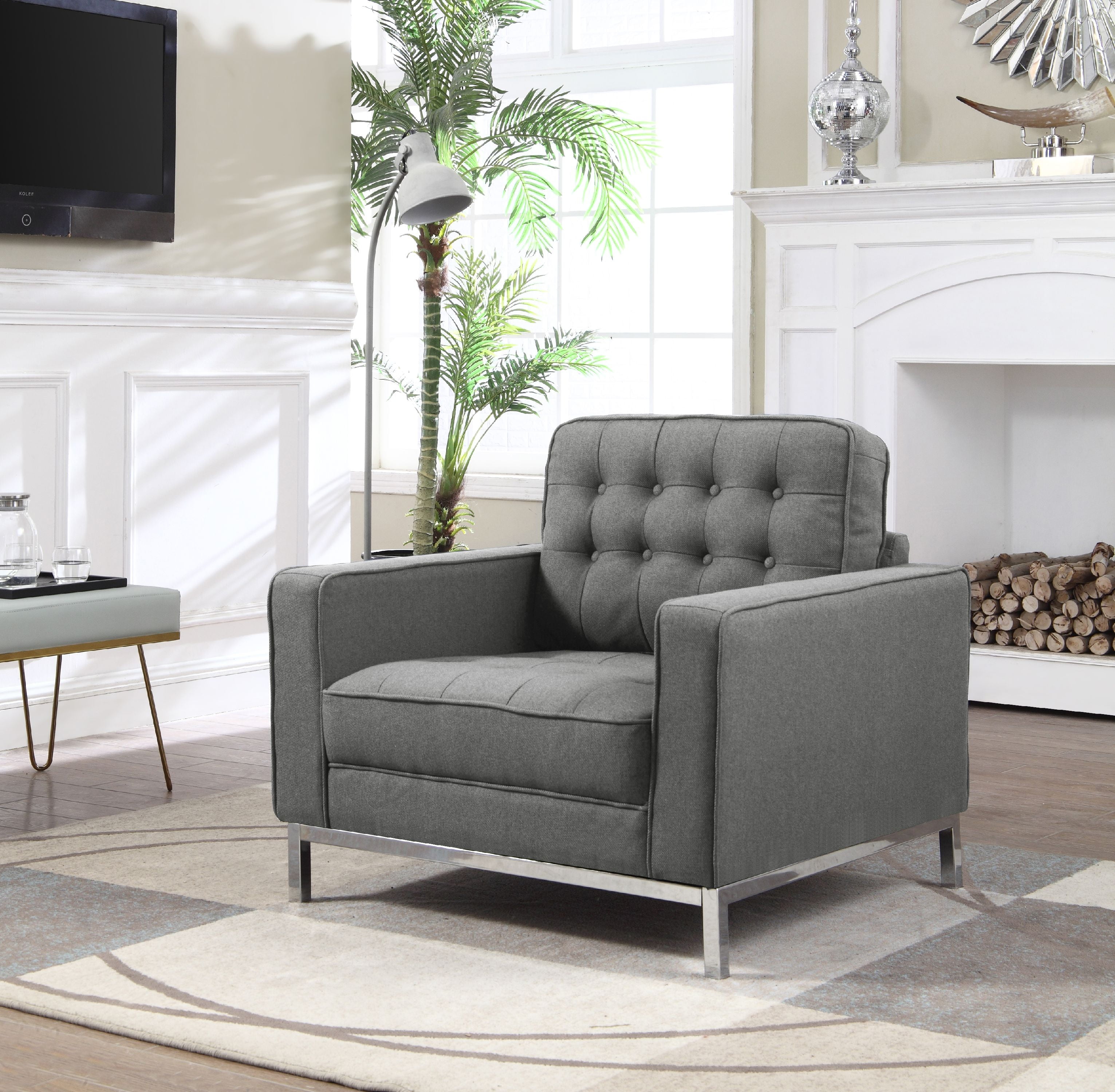Chic Home Sterling Linen Button Tufted Square Arm Club Chair - Walmart.com