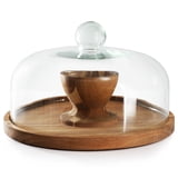 Elama Acacia Wood Multi-Function Cake Stand with Glass Dome Lid ...