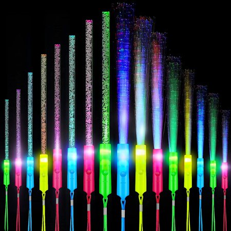 16 Pcs Glow Fiber Wands Sticks LED Light Wands Acrylic Bubble Light up ...