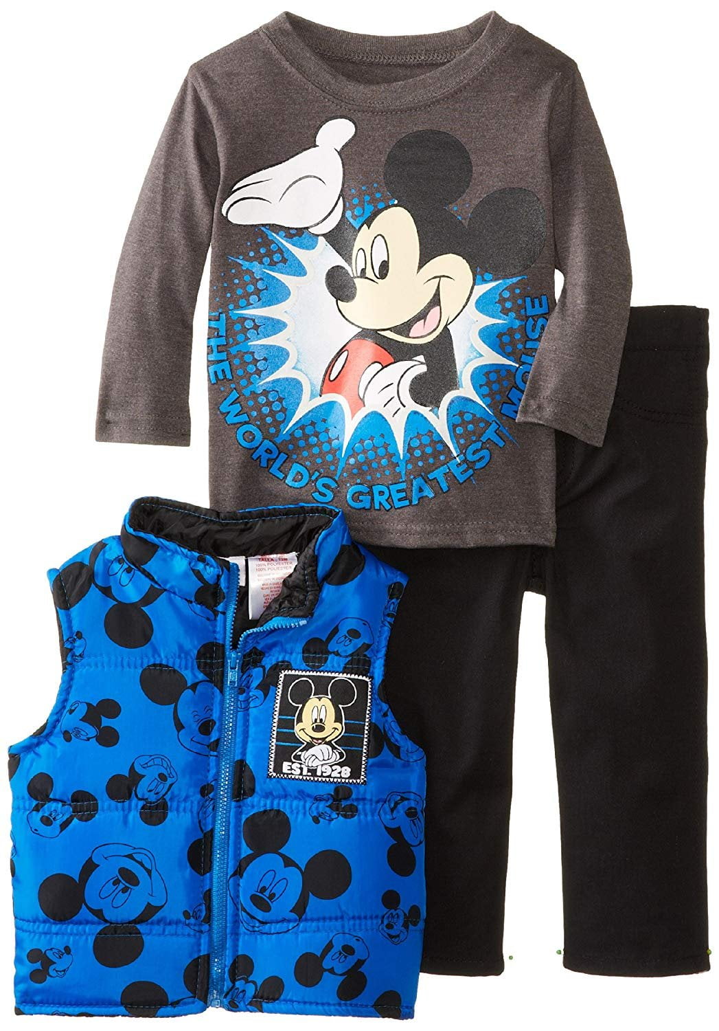 Disney Baby Boys' Mickey Mouse 3 Piece Nylon Vest Set, Blue, 24 Months ...