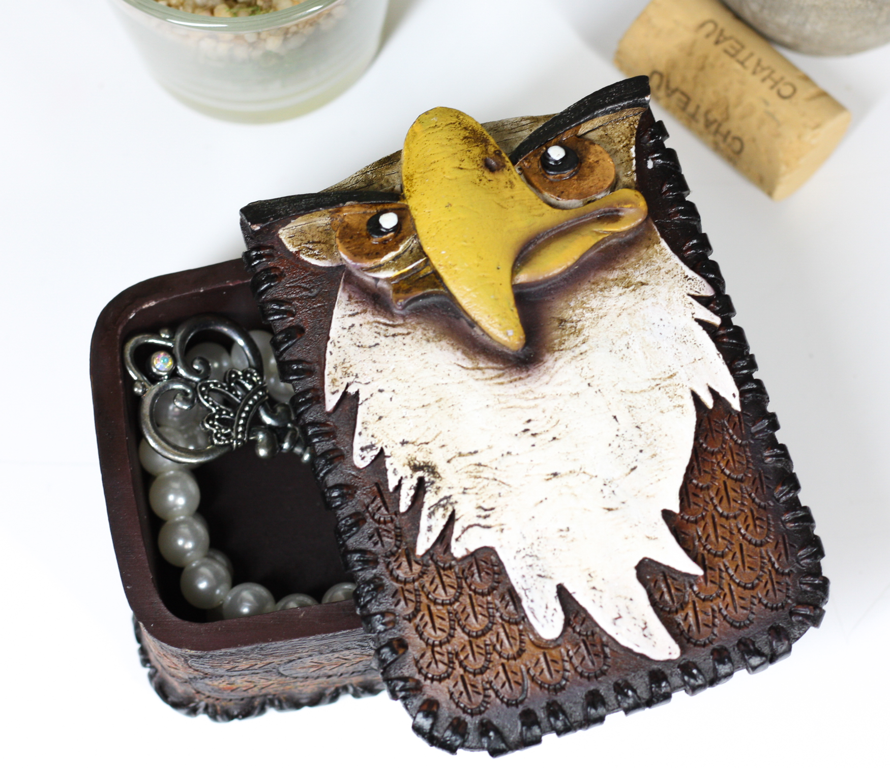 American Bald Eagle Head And Feathers Prints Decorative Jewelry Box ...