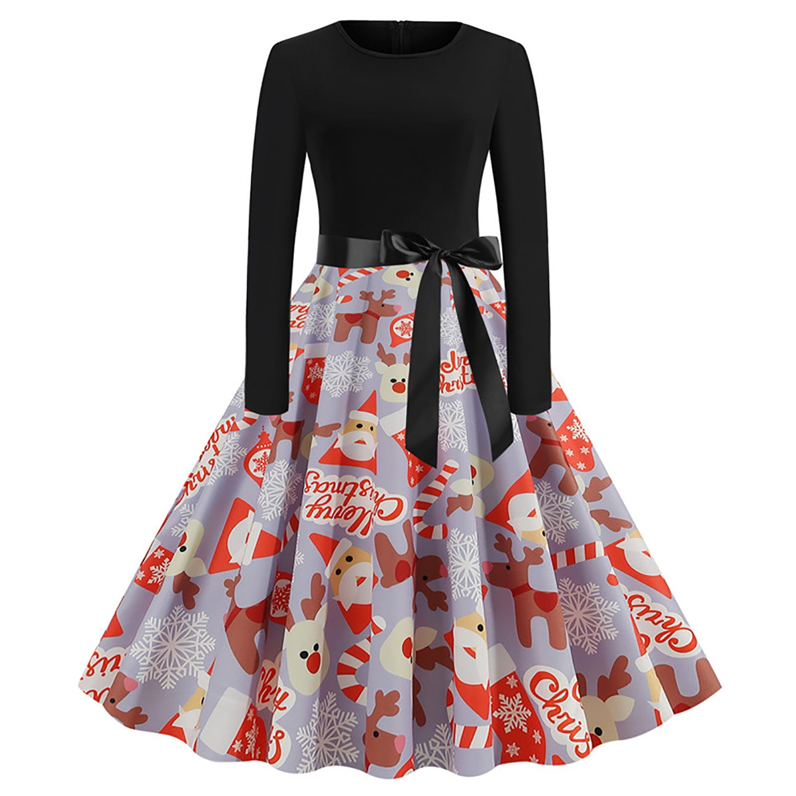 Abcnature Christmas Dress Women Vintage Long Sleeve 50s Dresses Xmas