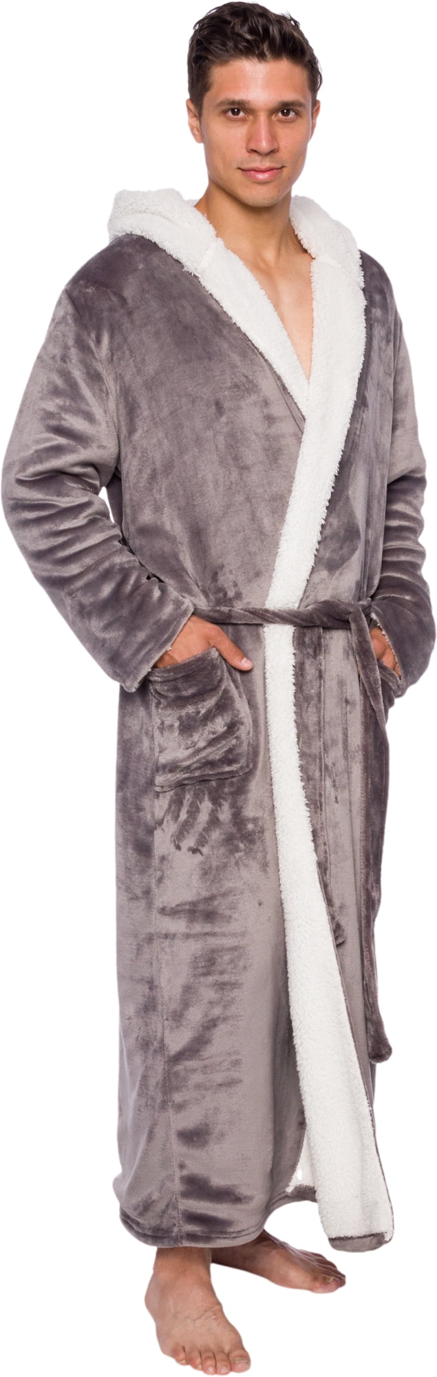 Ross Michaels Mens Robe Big & Tall with Hood - Long Plush Sherpa Lined ...