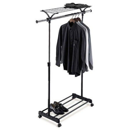 Organize It All Adjustable Mobile Clothing Rack With Top and Bottom ...