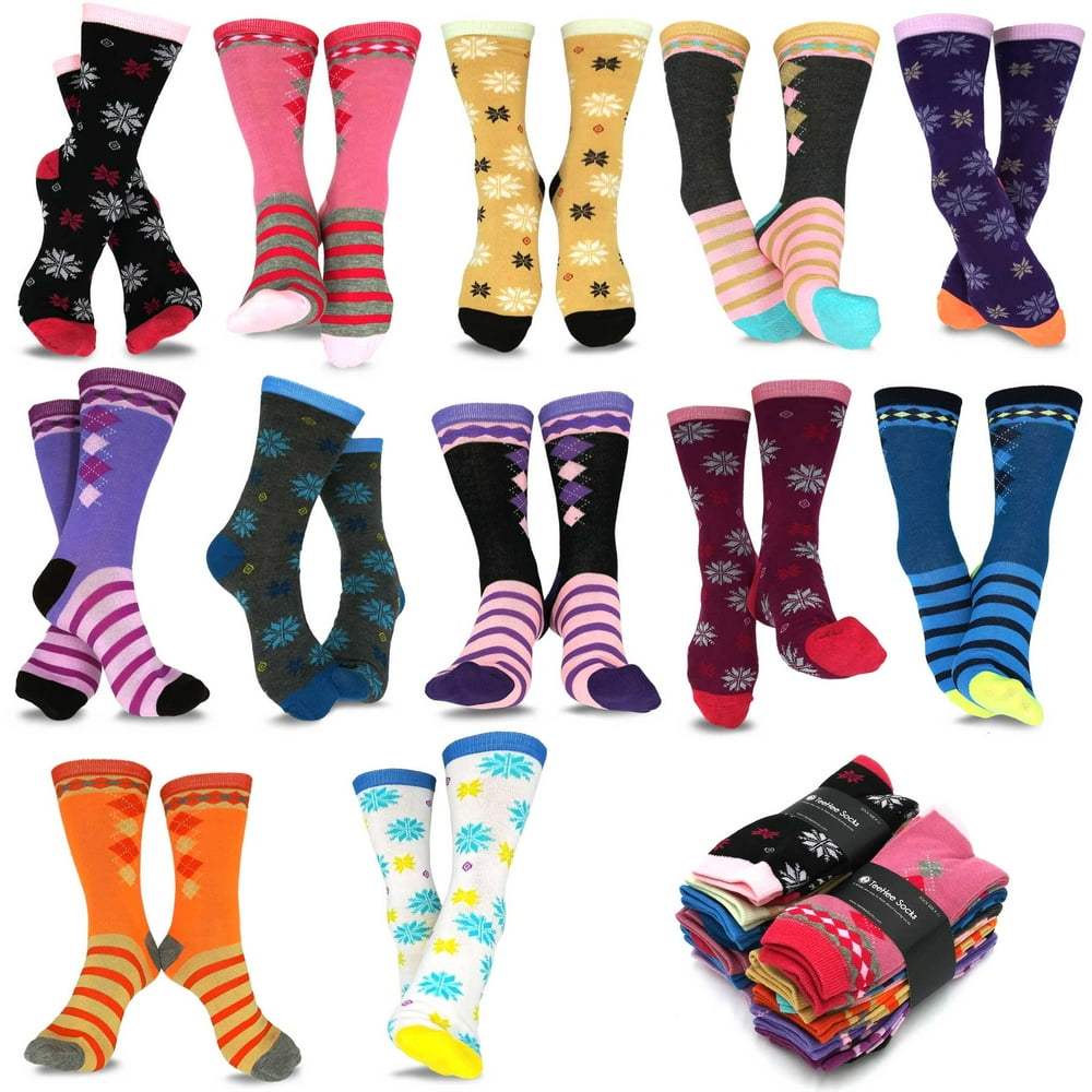 Teehee Socks Teehee Womens Value 12 Pack Fun Crew Socks Snowflake