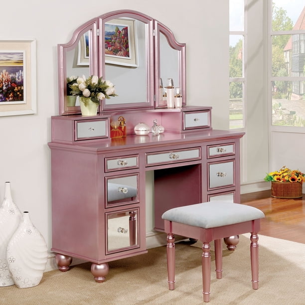 Furniture of America Stella Contemporary 3-Piece Vanity Set, Rose Gold ...