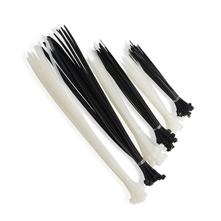Combo Pack of 200 Self-Locking Nylon Cable Ties (Zip Ties) in Black and ...