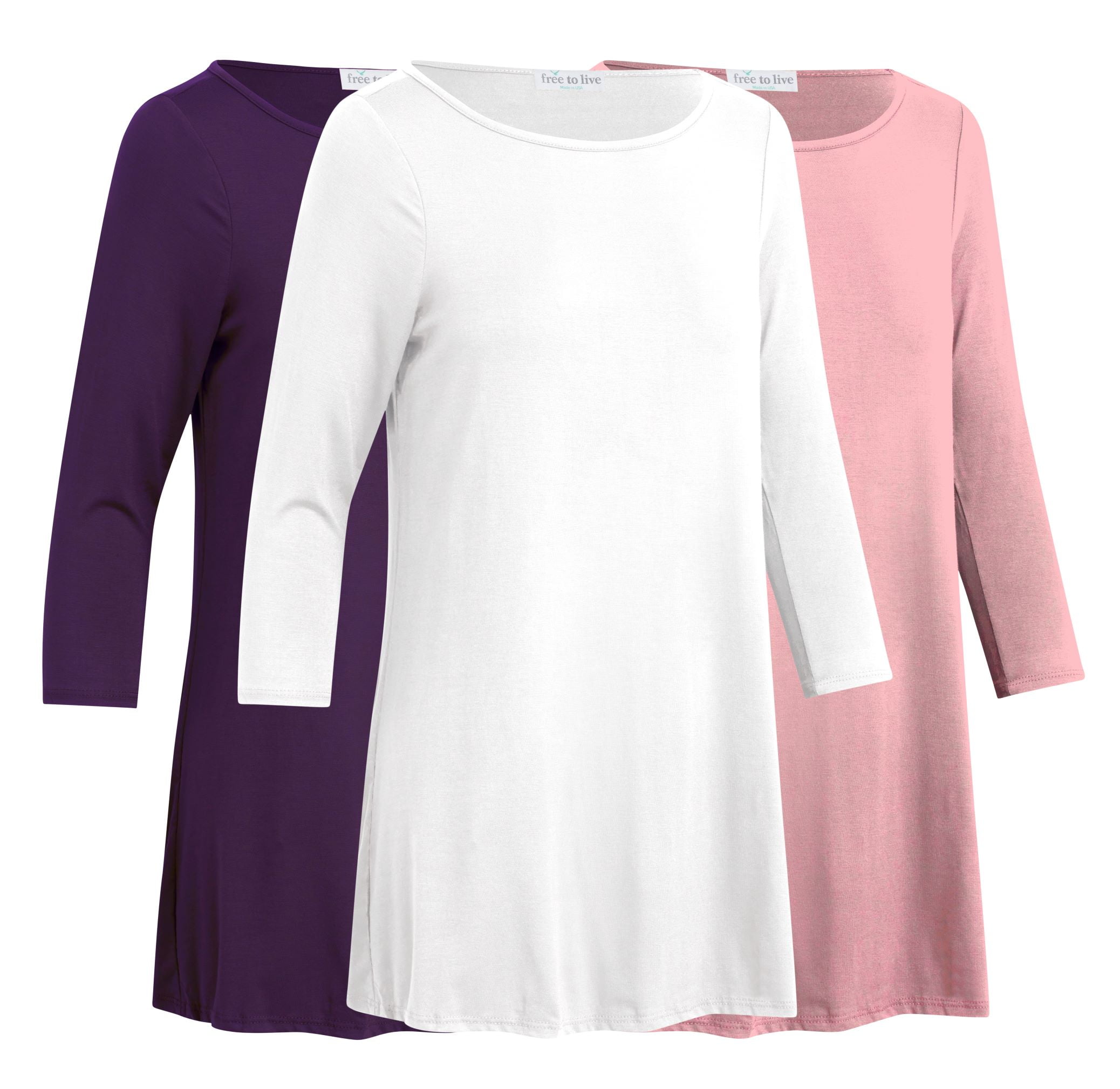 Free to Live 3 Pack Women's Loose Fit Long Elbow Sleeve Extra Long ...