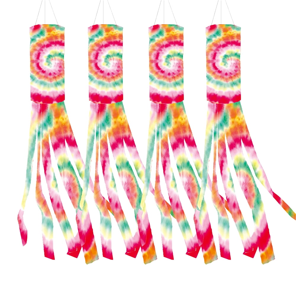 4 Pieces Tie Dye Windsocks Rainbow Windsock Flags Outdoor Hanging ...