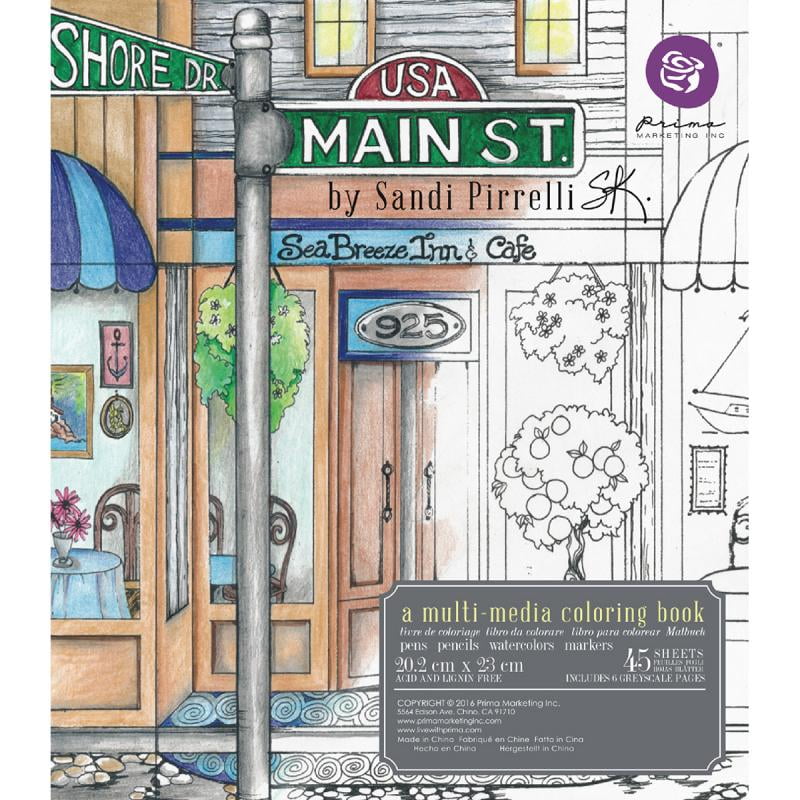 Prima Coloring Book-main Street, 45 Sheets [6 Greyscale] - Walmart.com
