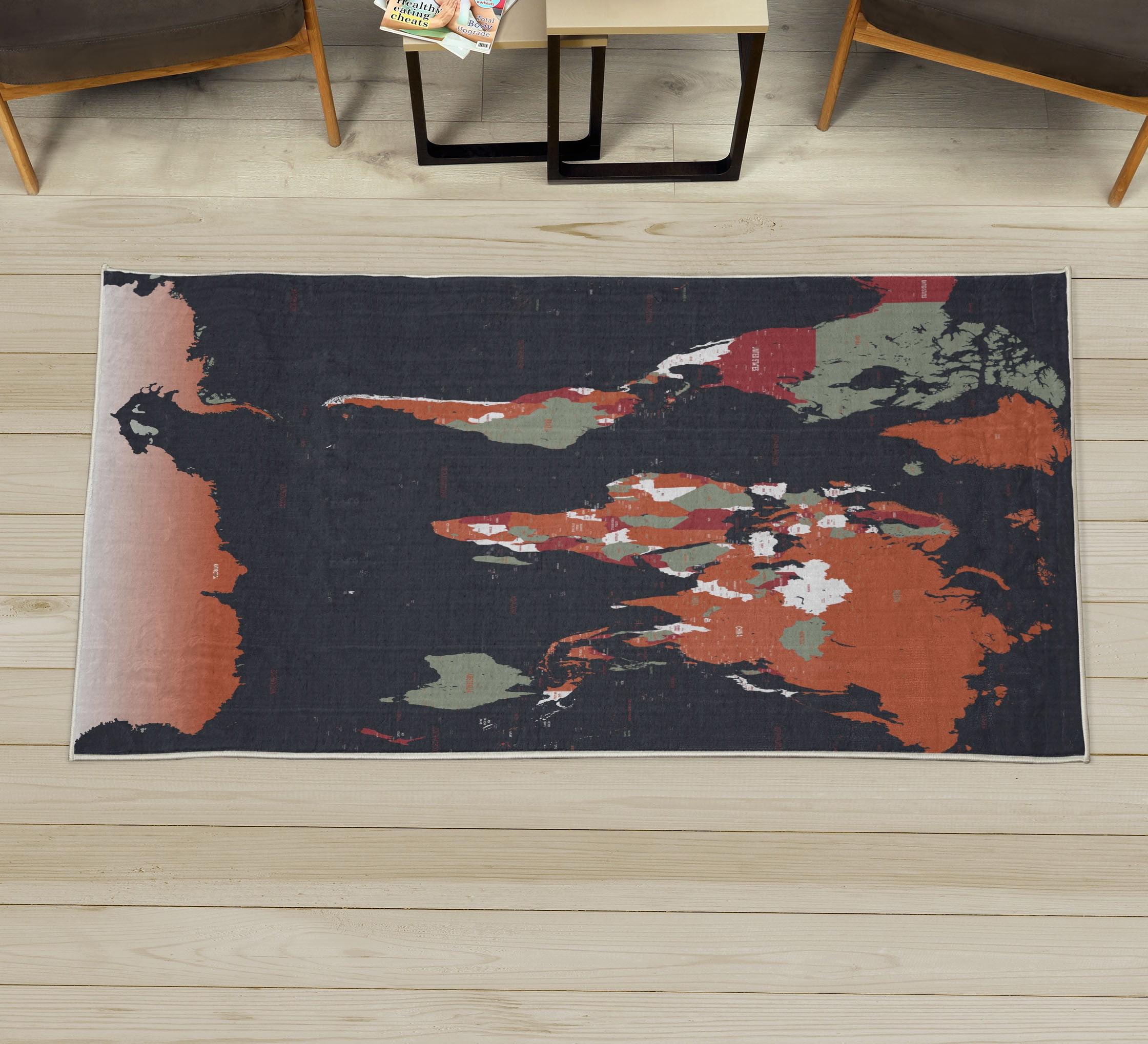 Earth Decorative Rug, Detailed World Map with All Countries Major ...