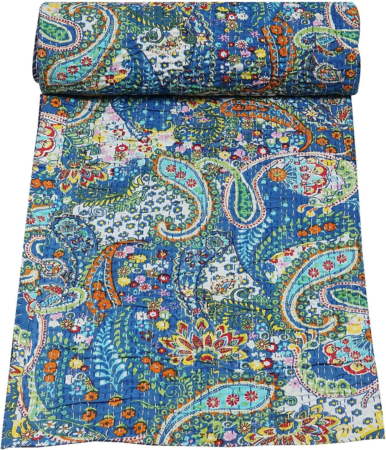 ColorFull House Indian Handmade Paisley Print Cotton Kantha Quilt ...