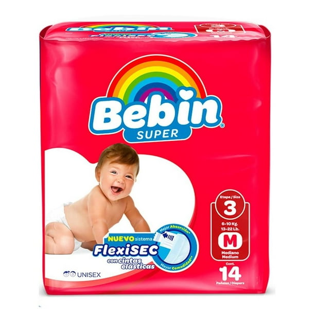 Pack de 6 Pañal mediano Bebin Super de 14pzas Bebin Super Mediano ...