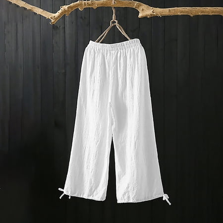 Meichang Womens Été Casual Coton et Lin Pants Plus Size Extensible ...