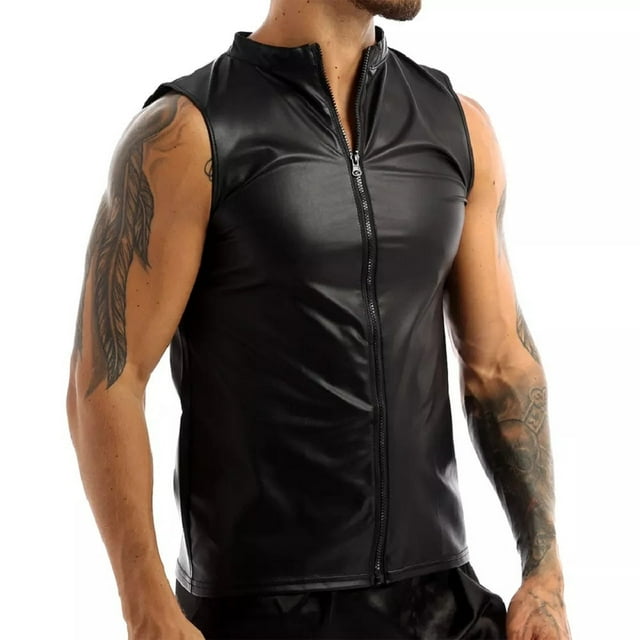 Men Sexy Leather Tank Top, Shiny Soft Matte Leather, Plus Size S-7XL ...
