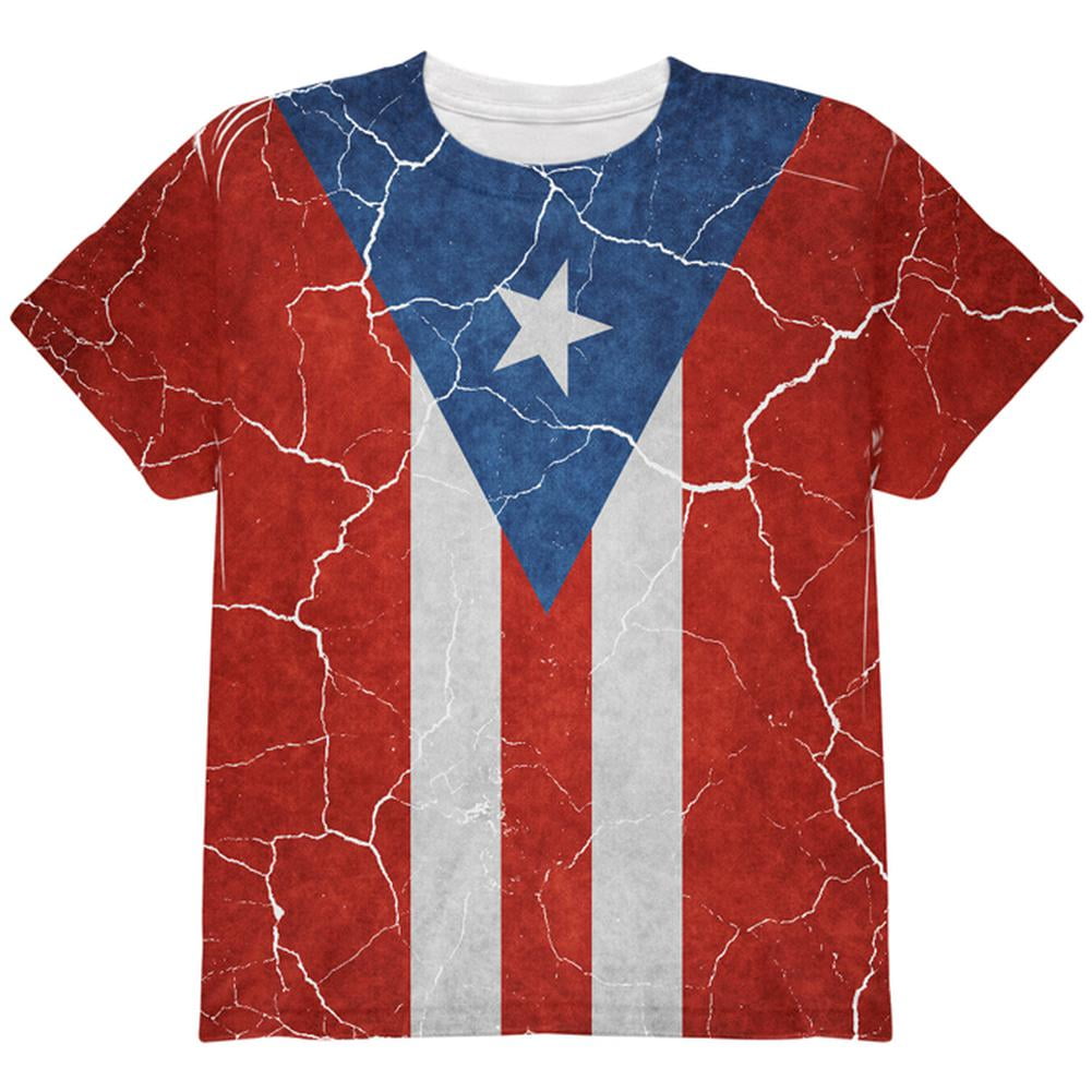 Distressed Puerto Rican Flag All Over Youth T Shirt Multi YLG - Walmart.com