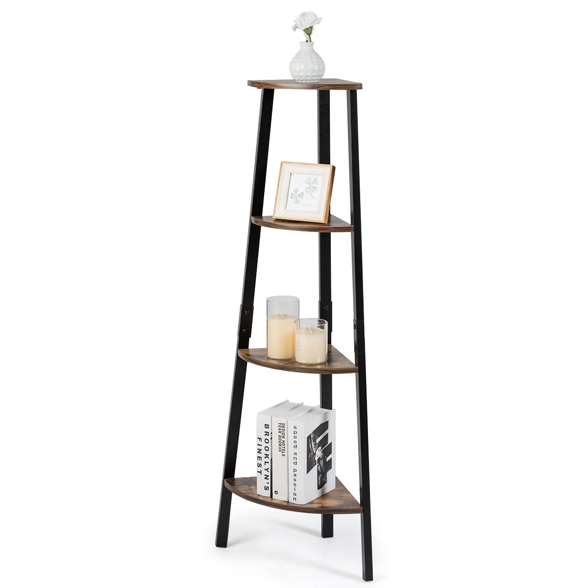 COSTWAY 4-Tier Corner Shelf Metal Storage Rack Bookcase Plant Display ...