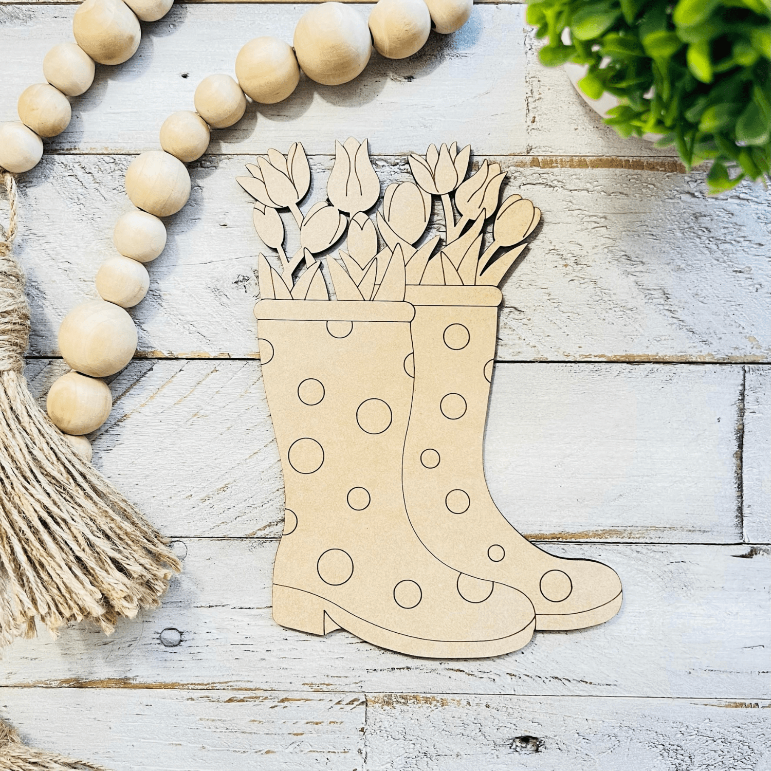 6in x 4.5in x 1-8in | MDF Tulip Rain Boots | Craft Wood Shapes | Spring ...