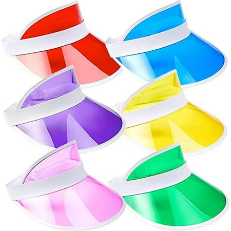 Pack Of 6 Plastic Visors - Assorted Colours Pink, Yellow, Blue, Green ...