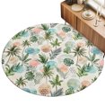 Boho Palm Tree Round Living Room Rugs 4 ft, Vintage Beach Exotic Green ...