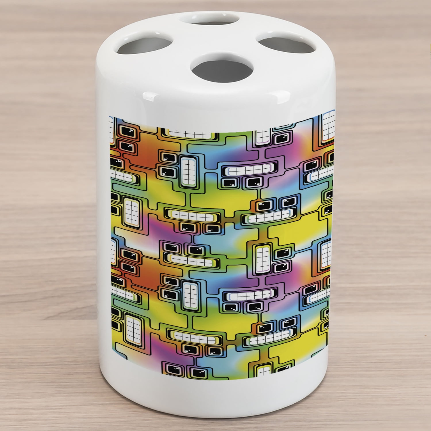 Colorful Ceramic Toothbrush Holder, Hippie Digital Fun Characters with ...