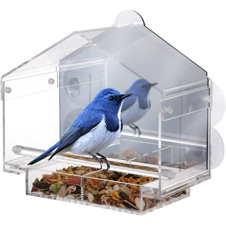 Scare Free Window Birds Feeder - Acrylic Wild Bird Feeder with One Way ...