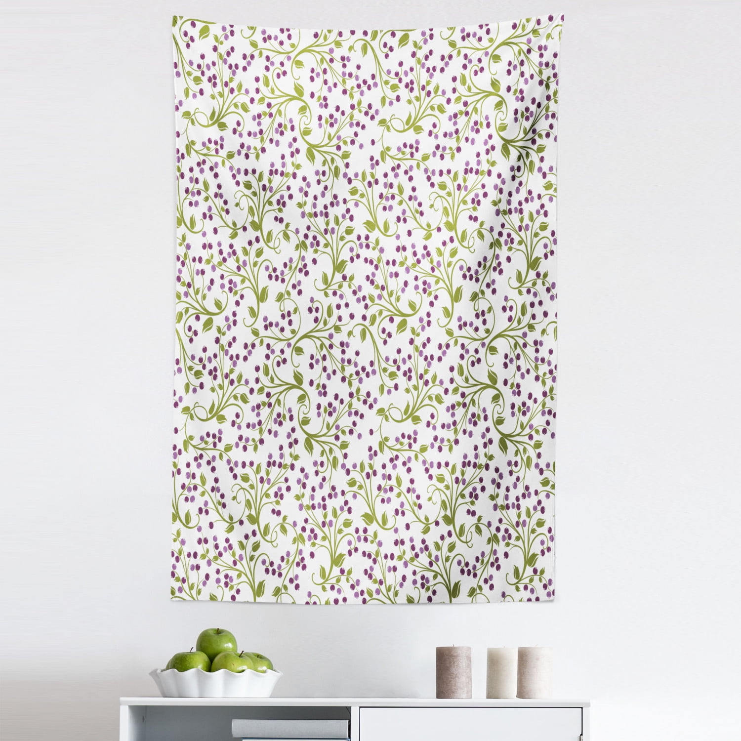 Flower Tapestry, Floral Pattern Wild Berries Ornamental Curvy Branches ...