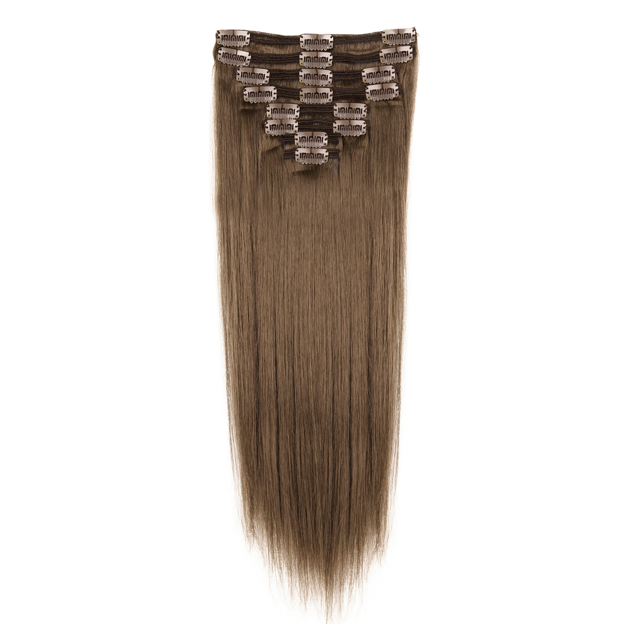 SAYFUT Soft Human Hair Extensions 14" Long Straight 18 Clips 8 Pieces ...
