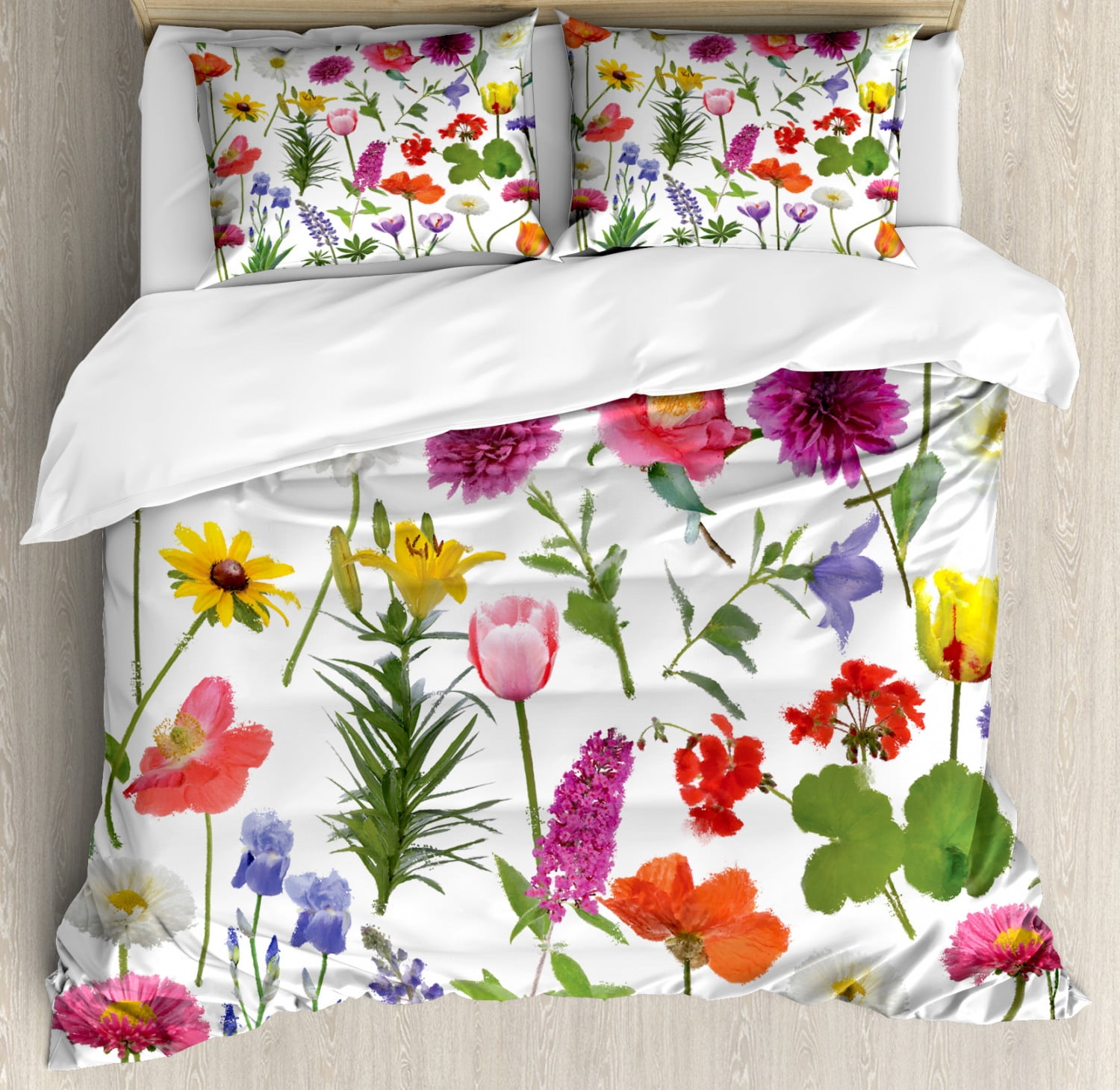 Flower Decor Queen Size Duvet Cover Set, Types of Flowers Colored Roses ...