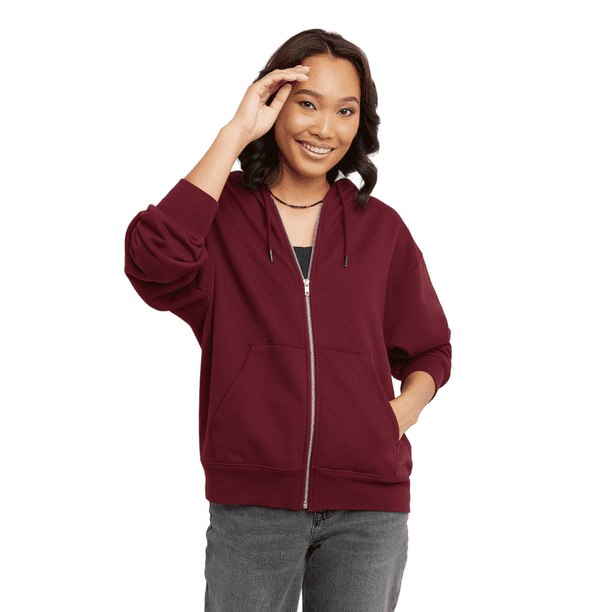 Hanes Originals Womens Fleece Zip-Up Hoodie, XS, Mulled Berry - Walmart.ca