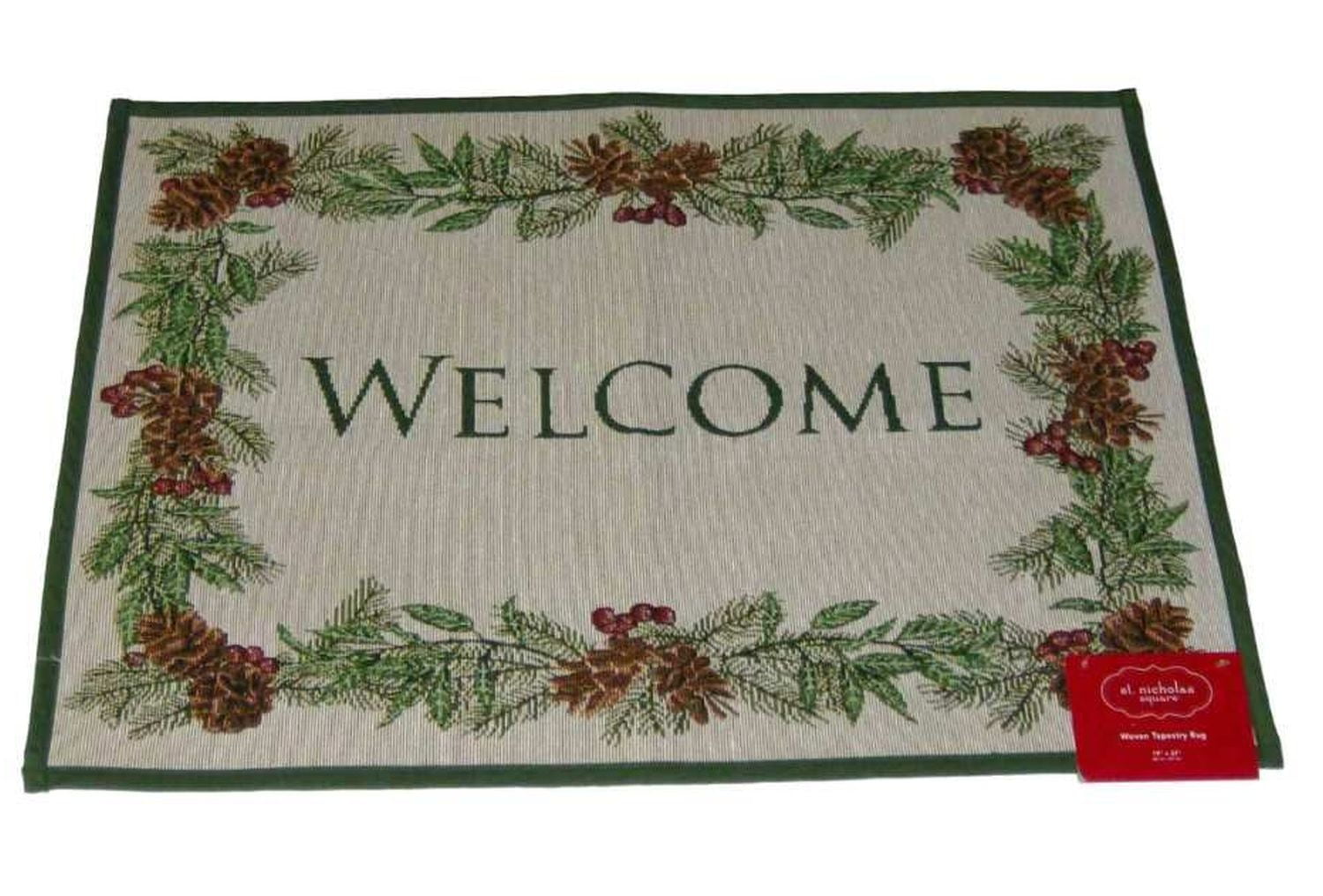St Nicholas Square Woven Tapestry Throw Rug No Skid Pine Bough Welcome ...
