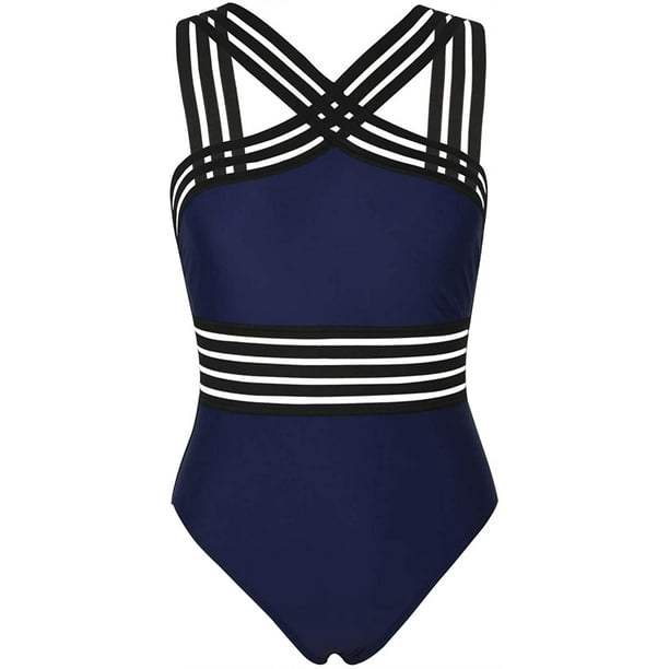 Hilor Women's One Piece Swimwear Front Crossover Swimsuits Hollow ...