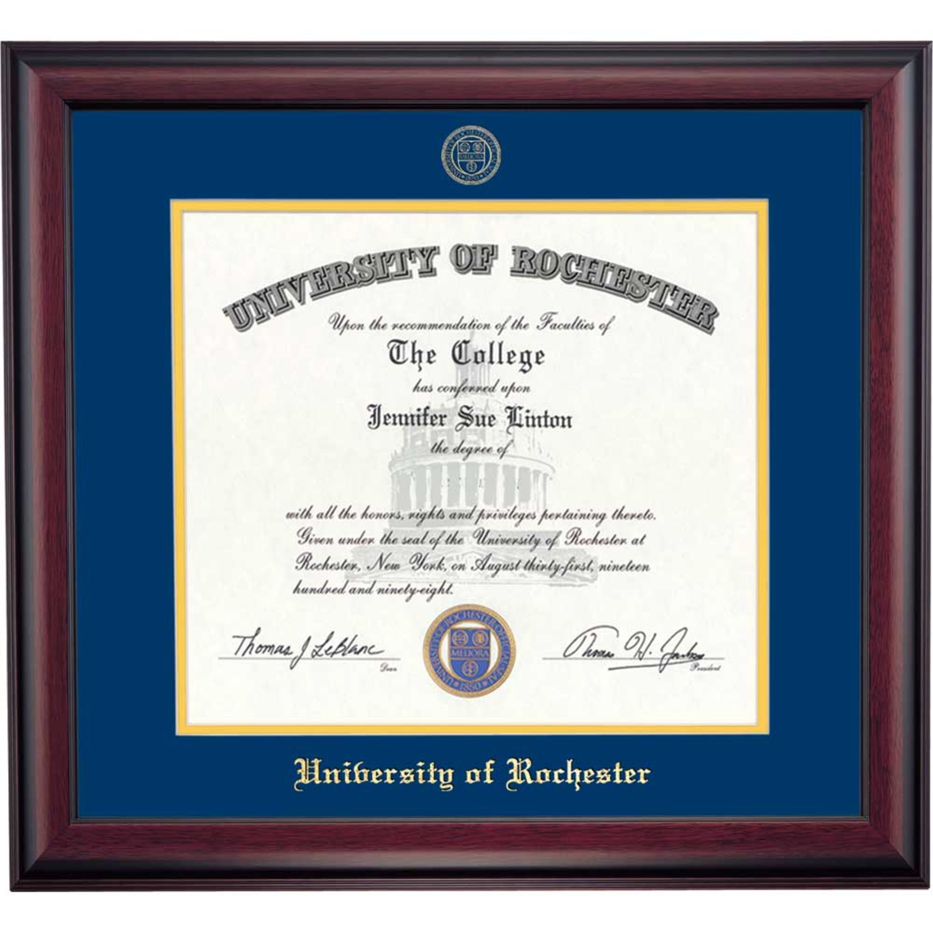 OCM Diploma Frame for University of Rochester, 19" x 21" Graduate ...