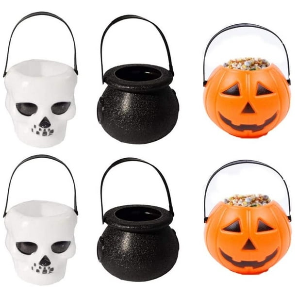 HTWW Halloween Pumpkin Buckets White Kettle Skull Ghost,Mini Plastic ...