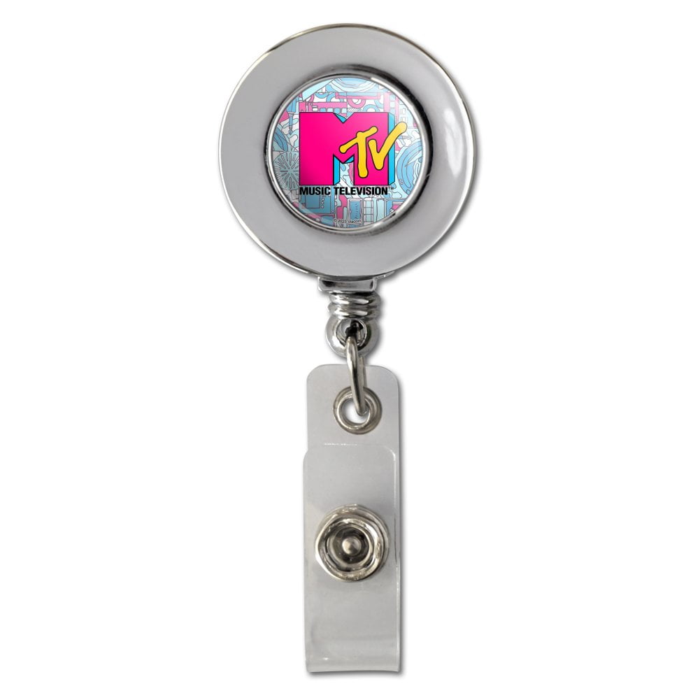 MTV Techno Neon Logo Retractable Reel Chrome Badge ID Card Holder Clip ...