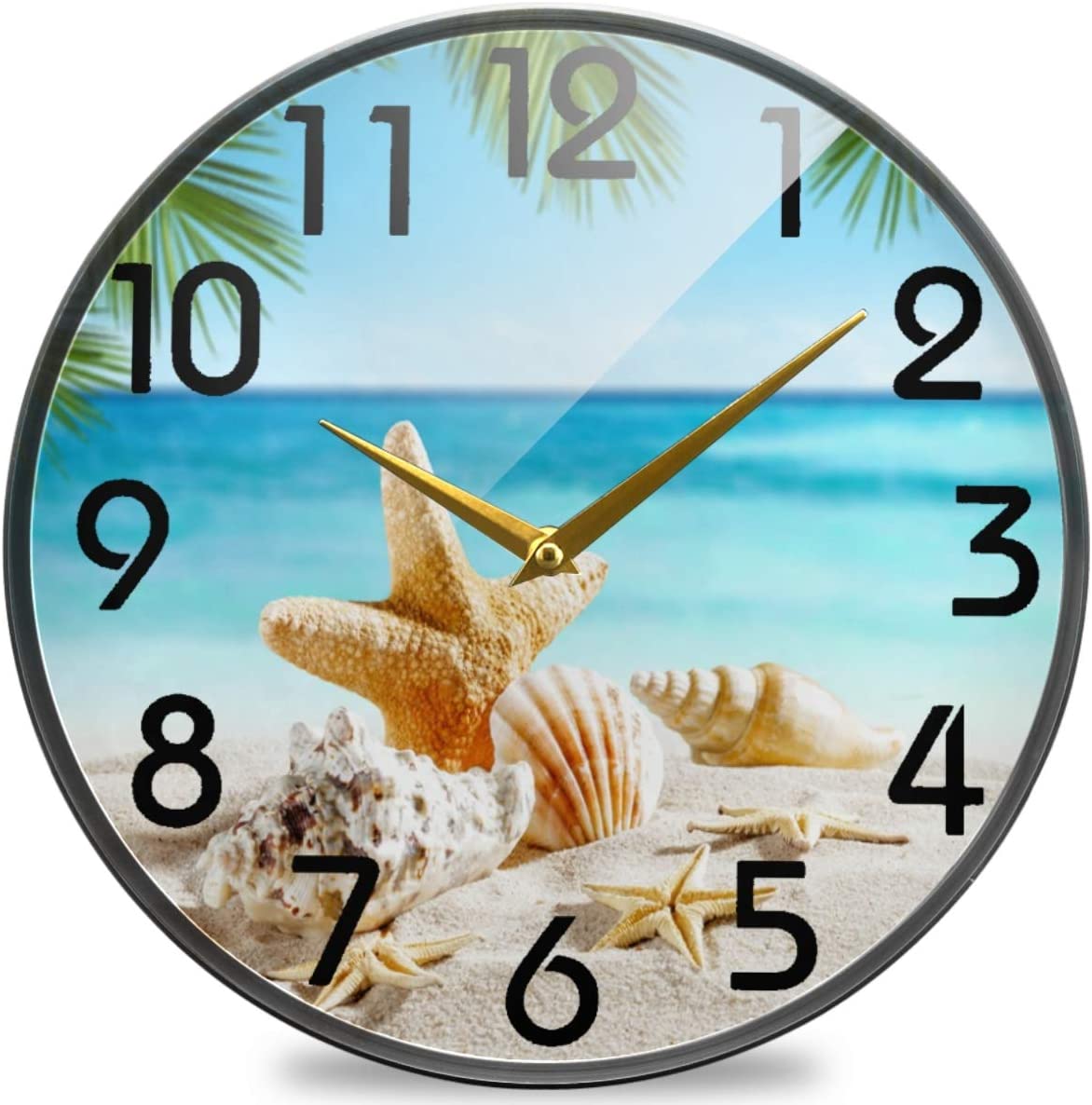 Beautiful Tropical Palm Beach Starfish Print Round Wall Clock 12 Inch ...