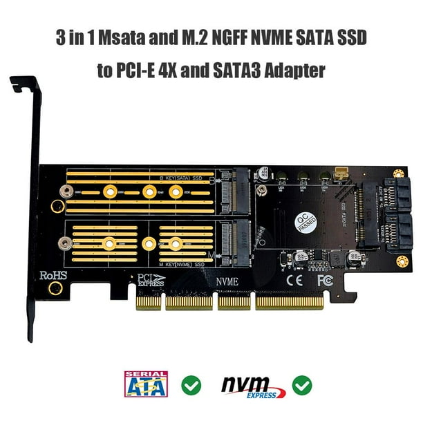 3 en 1 Msata PCIE M.2 NGFF NVME SATA SSD a PCI Express 4X SATA3 Aapter | Bodega Aurrera en línea